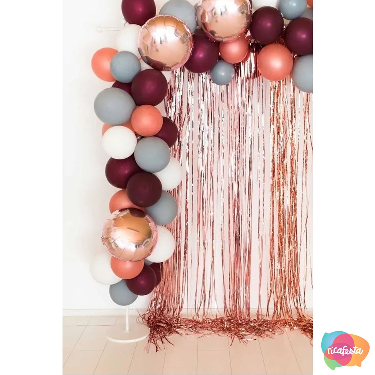 CORTINA DE FRANJAS METALIZADA ROSE GOLD 1X2M CORTINA DE FRANJAS