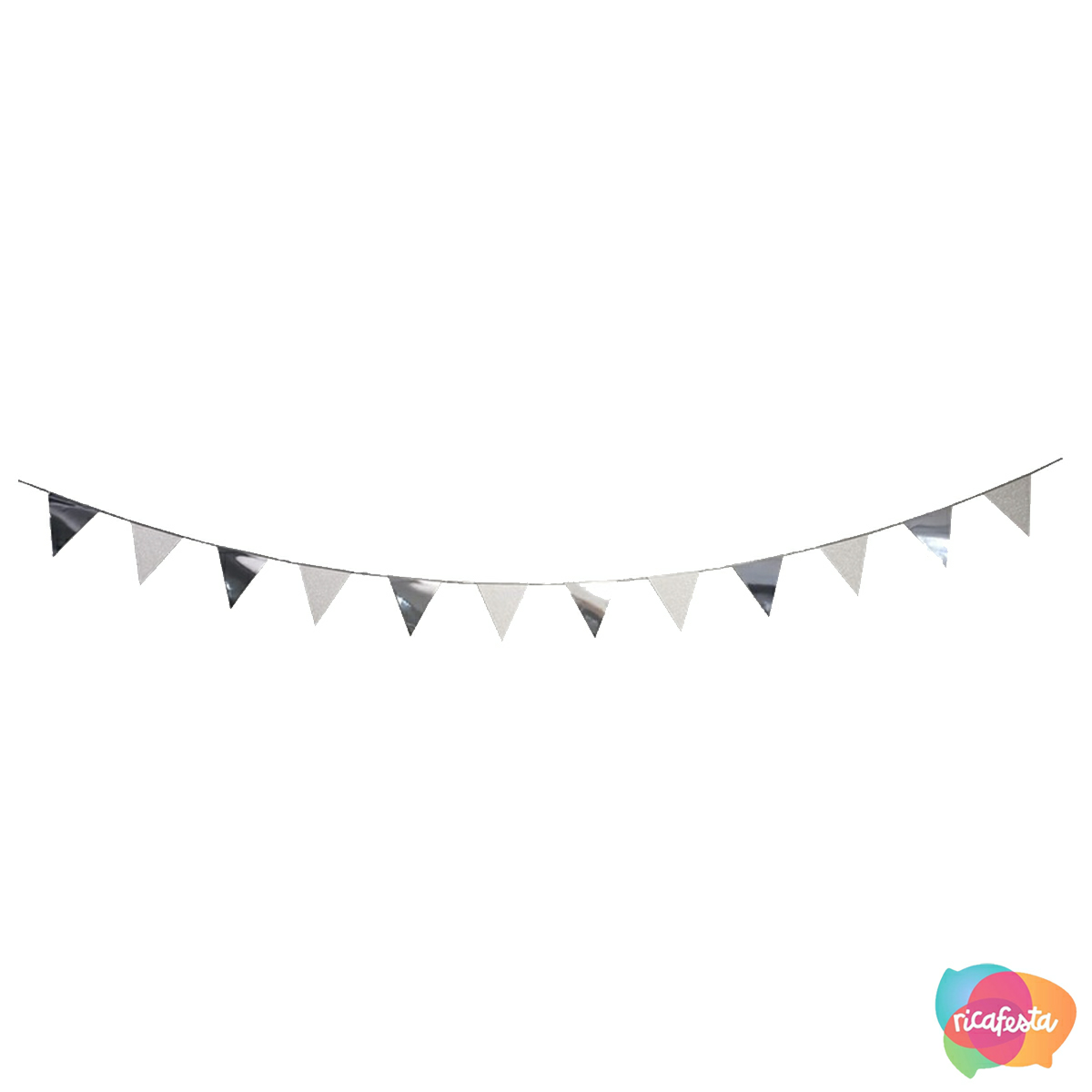 BANDEIROLA DE PAPEL GLITTER - BANDEIRINHAS DE PAPEL LAMINADO PRATA - RICA FESTAS