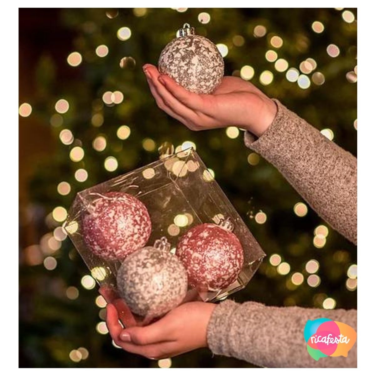 BOLA DE NATAL BRANCA/ROSA 8CM - BOLA NATALINA BRANCA E ROSA 4 UN - RICA ...