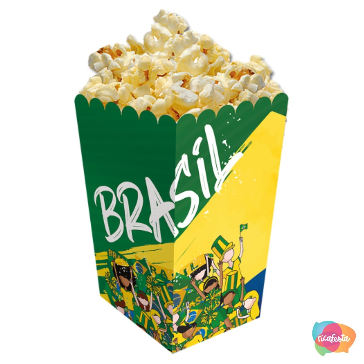 PIPOQUEIRA GRANDE BRASIL 8 UNID - CAIXA DE PIPOCA BRASIL - RICA FESTAS