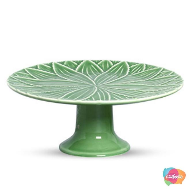 PORTA TORTA DE CERÂMICA C/PÉ TUKAN FOLHA VERDE NILO - PORTA TORTA DE ...