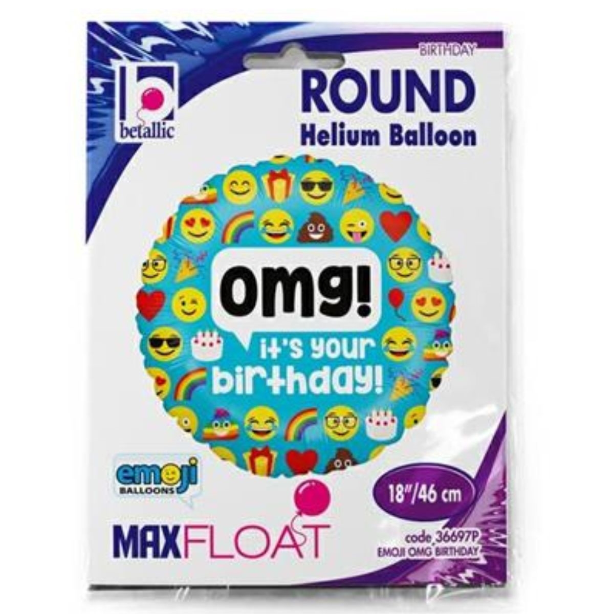 BALÃO METALIZADO EMOJI OMG BIRTHDAY - BALÃO EMOJI OMG BIRTHDAY 46CM ...
