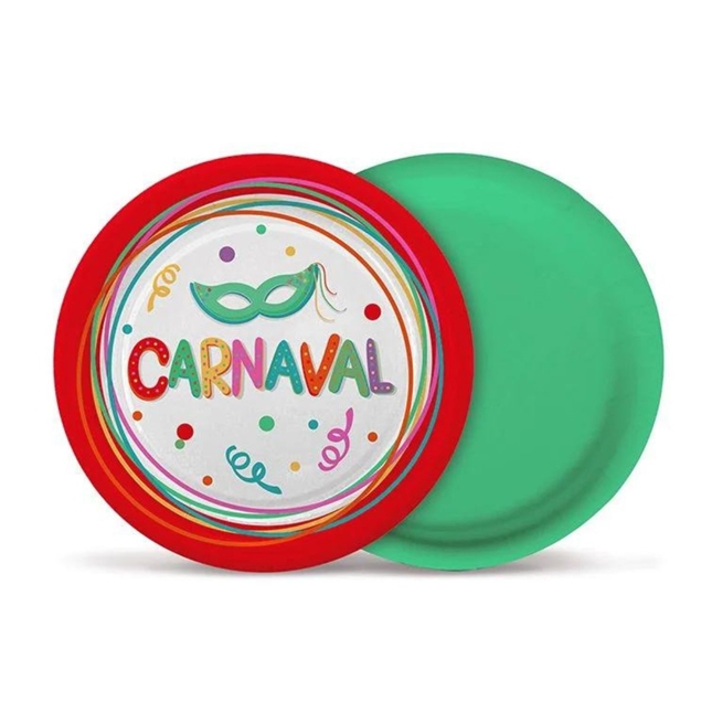 PRATO REDONDO CARNAVAL 8 UN - PRATO DE PAPEL CARNAVAL 8 UN - RICA FESTAS